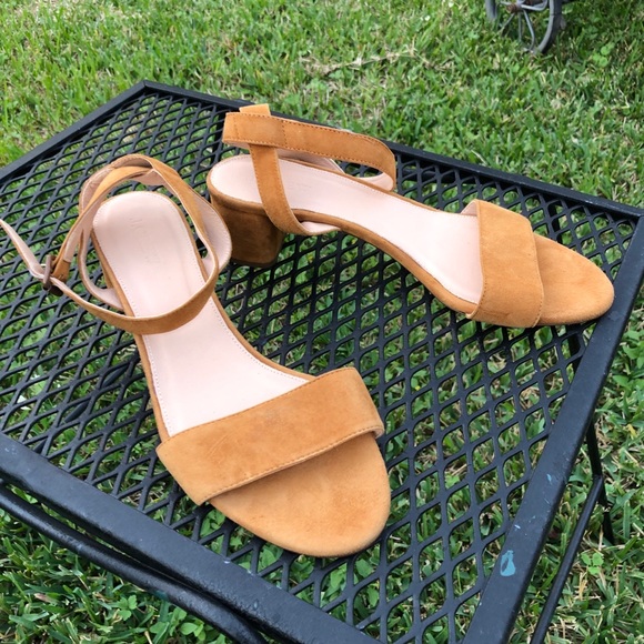 J. Crew | Shoes | J Crew Tan Suede Leather Block Heel Sandals 9 | Poshmark